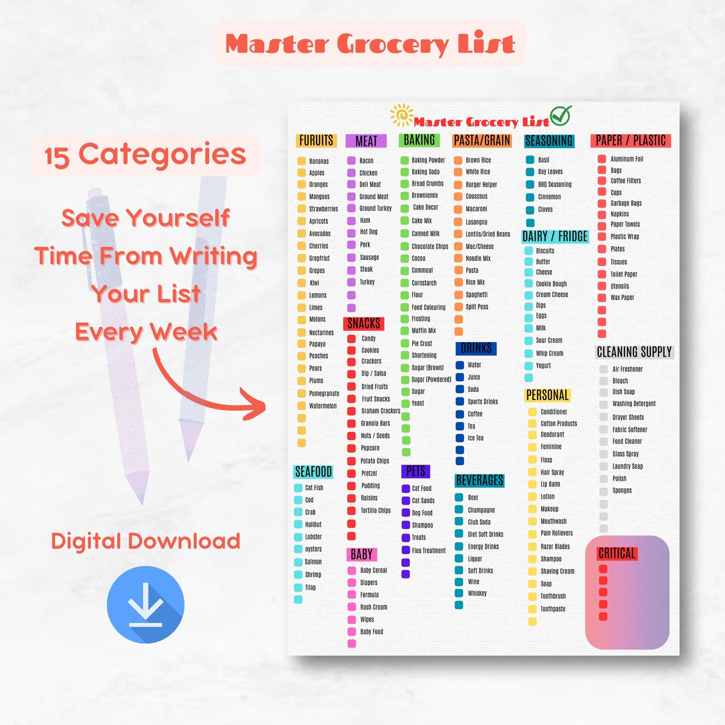 Editable and Printable Master Grocery List, Online Shopping List ...