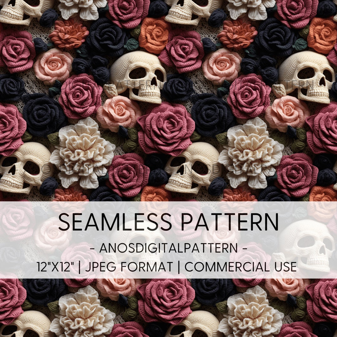 Seamless File - Dark Skulls and Roses - JPEG - Seamless Pattern ...