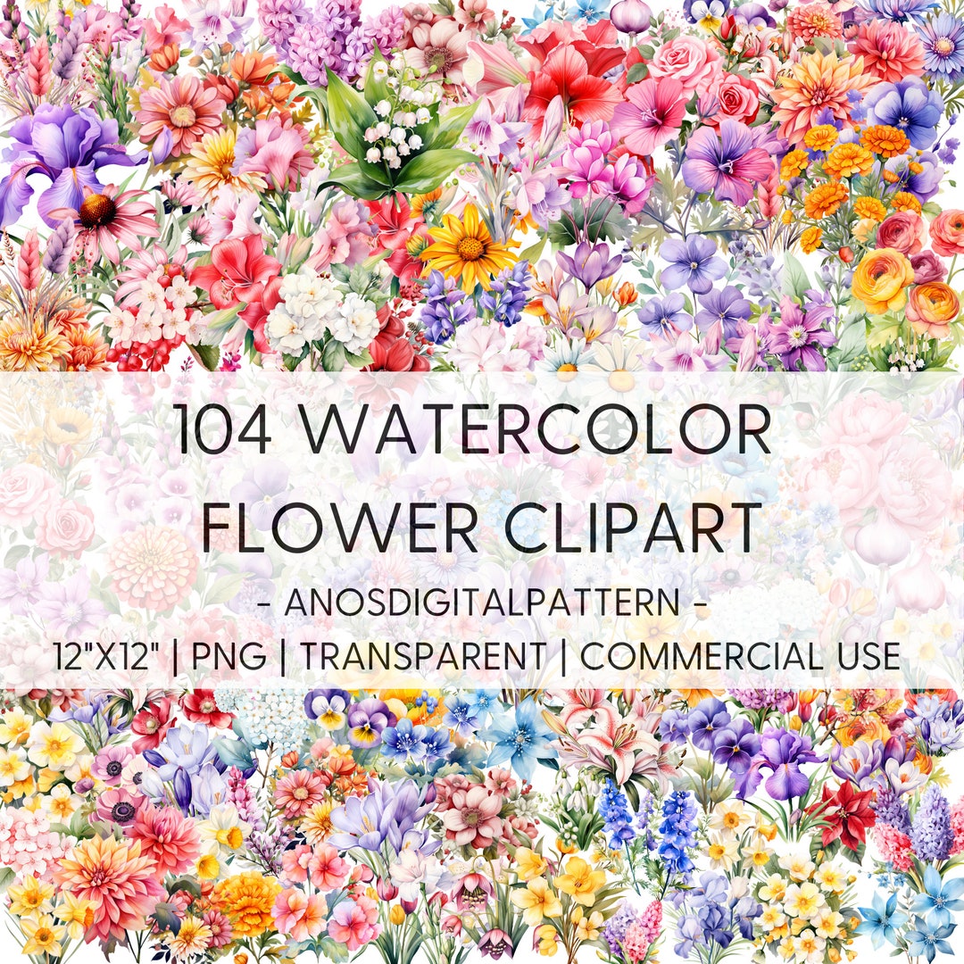 104 Flower Clipart - Watercolor Flower - Bundle - PNG Download ...