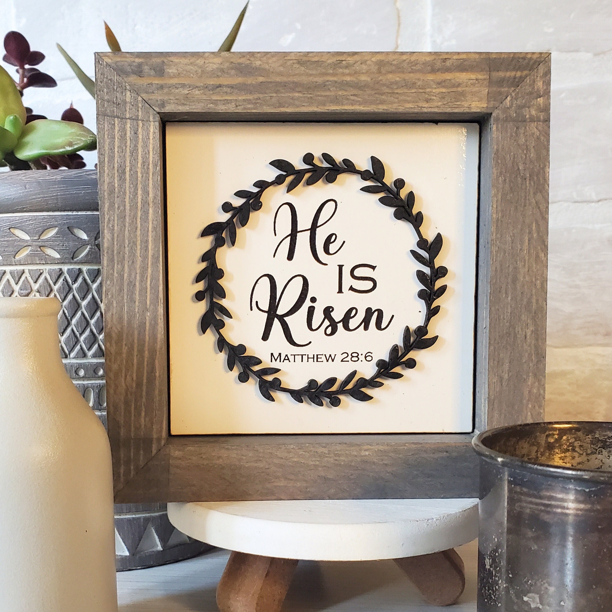 Rustic Mini Wood Easter Sign Christian Décor Laser Engraved Tiered Tray ...