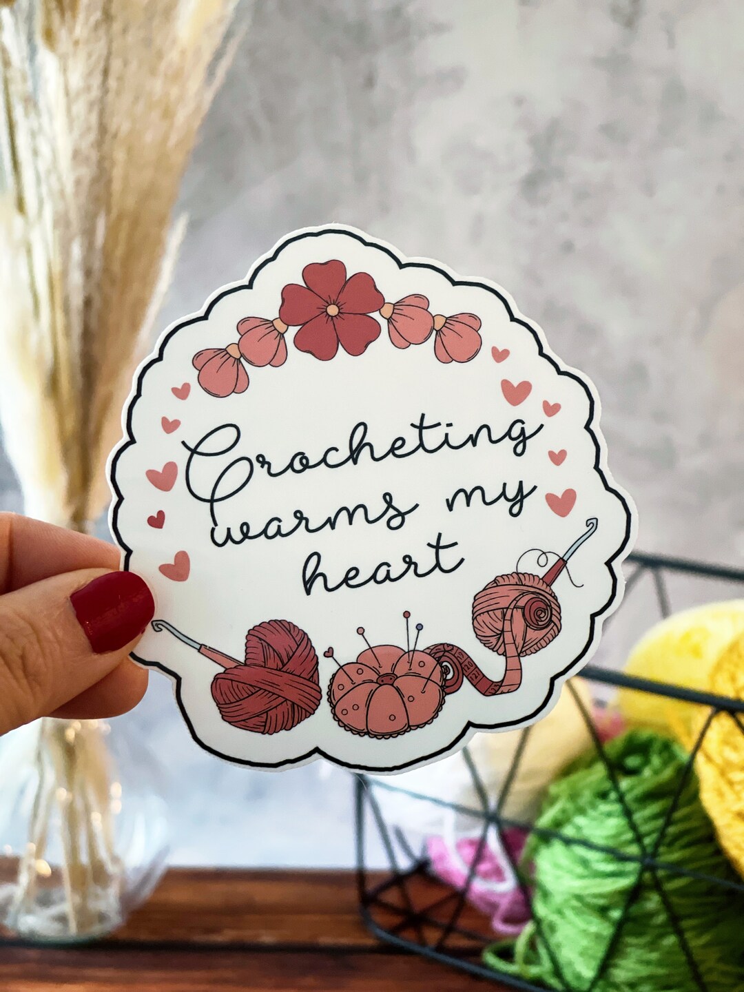 Sticker Crochet Sticker, Sticker Waterproof, Crochet Warms My Heart ...