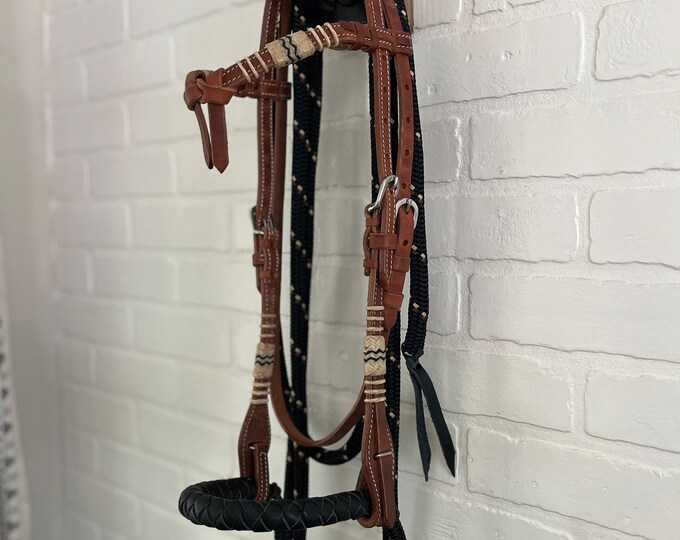Complete Horse Size Rawhide Bosal and Nylon Mecate Rein With Beaded ...