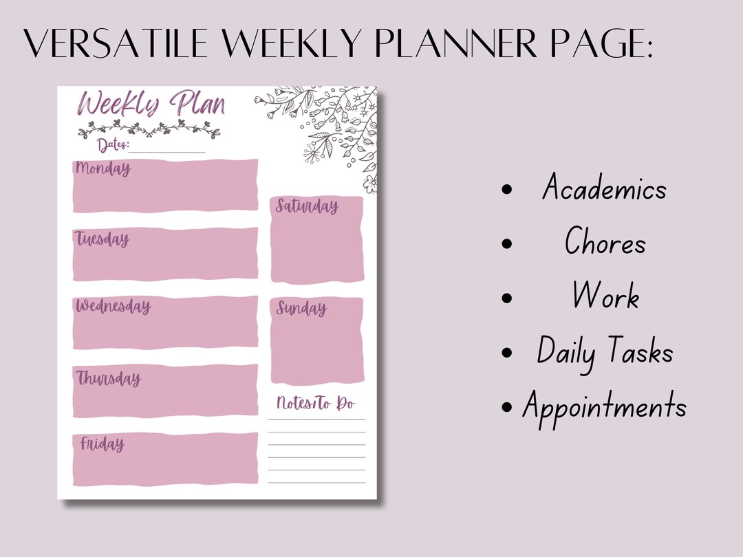 Digital Weekly Planner Page, Printable, Goodnotes, Notability, Onenote ...