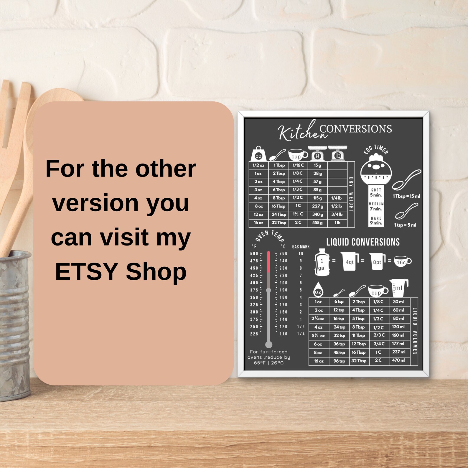 Kitchen Conversion Sign Kitchen Decor Printable Measurement Chart ...