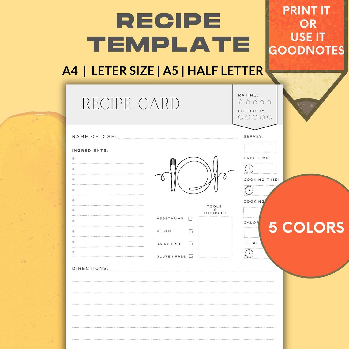 Printable Recipe Planner Sheet Template Recipes for Recipe Binder ...