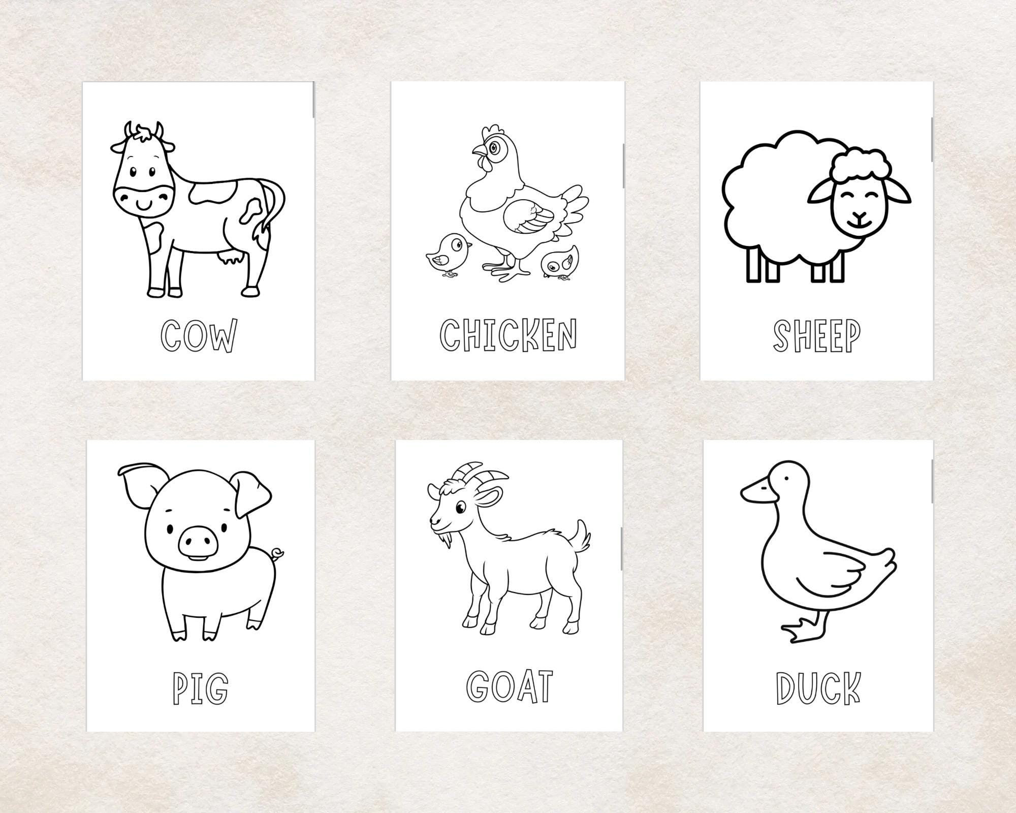 Simple Farm Animals Coloring Sheets - Etsy