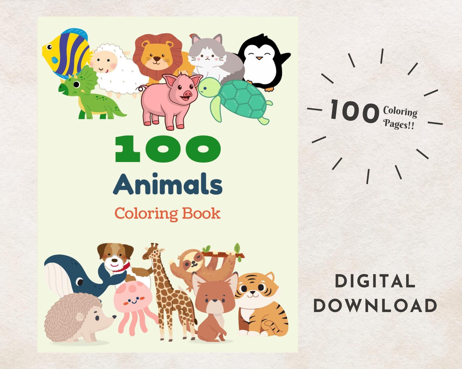 100 Animals Coloring Book - Etsy