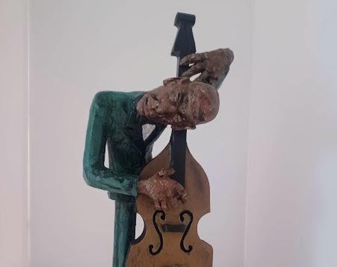 Hand Carved Stand up Bass Figure Musician With Bass African American ...