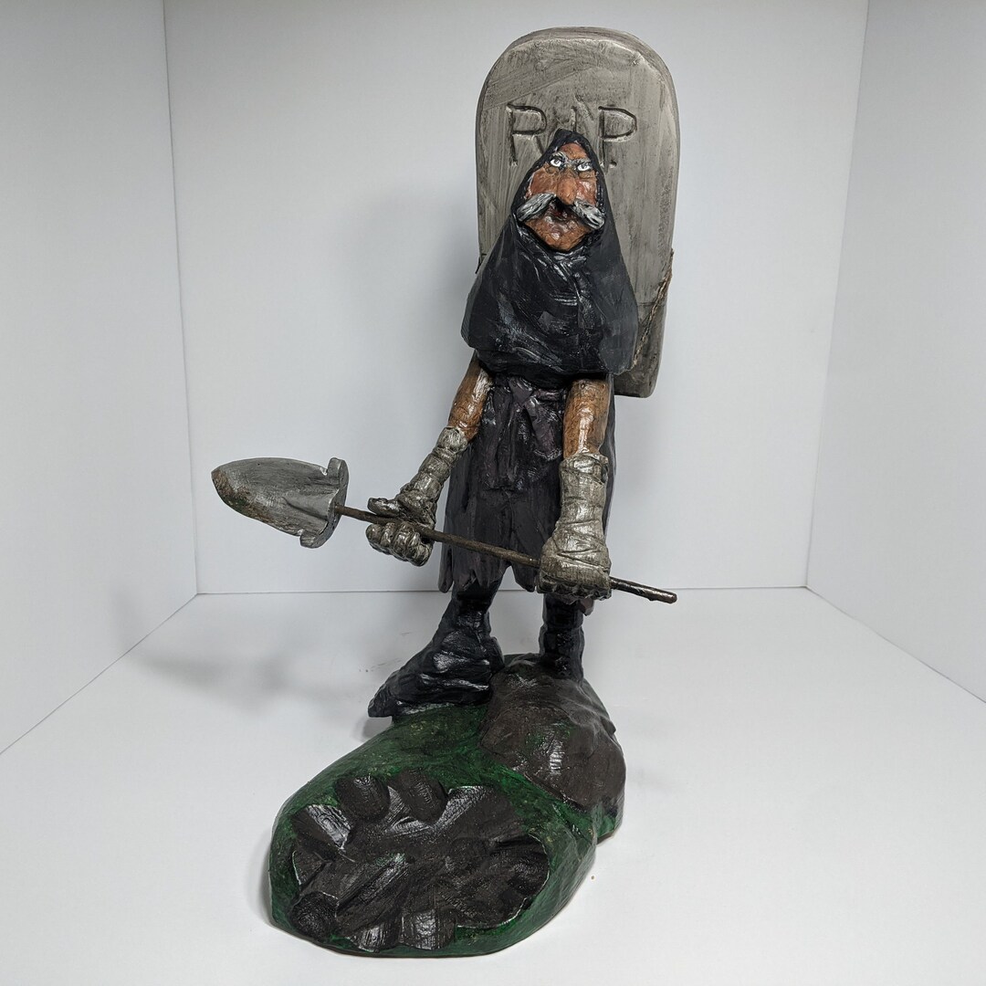 Hand Carved Grave Digger * Halloween Decor * Grave Digger Wood Carving ...