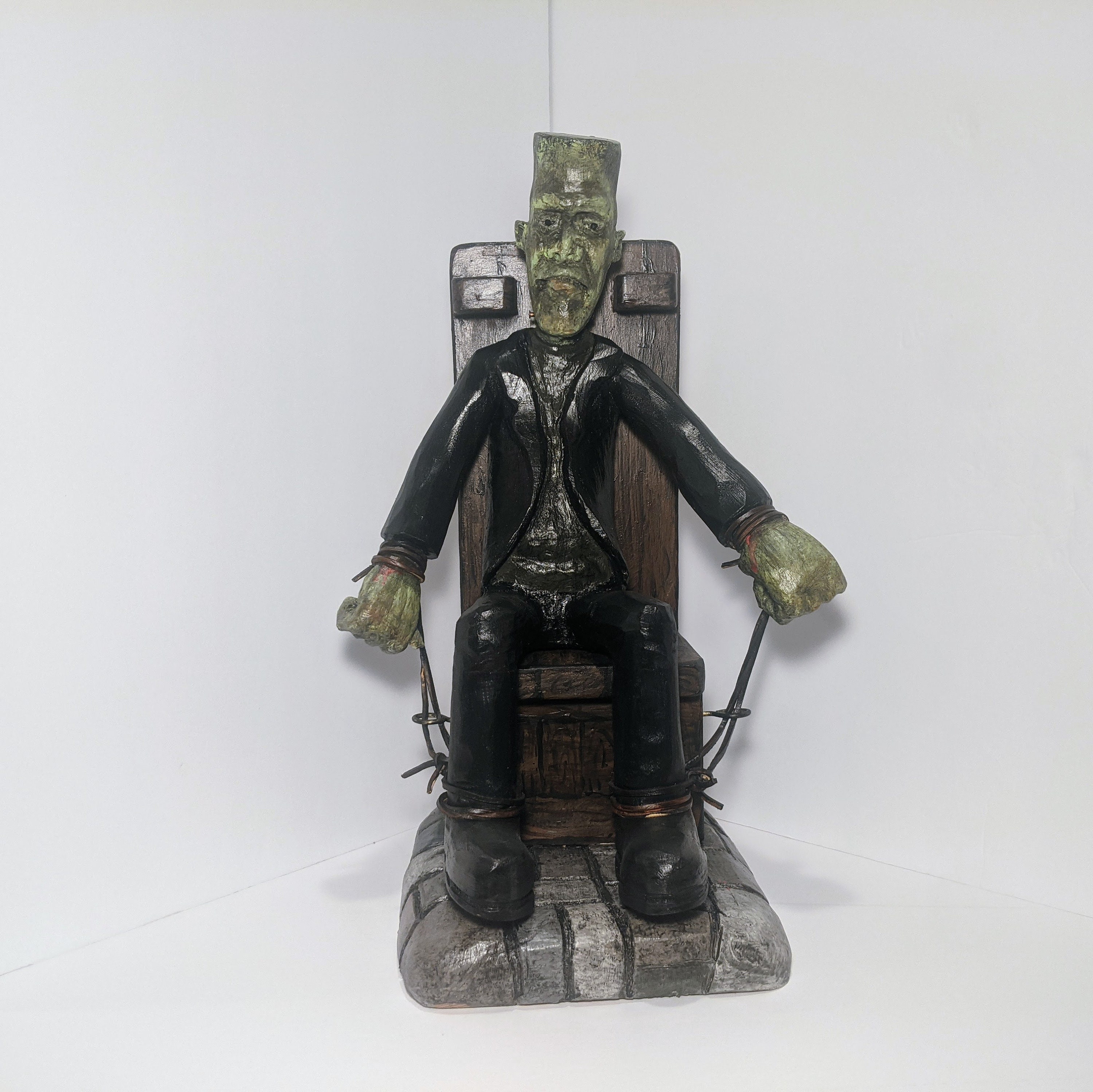Frankenstein in Electric Chair Wood Carving Frankenstein Sculpture ...