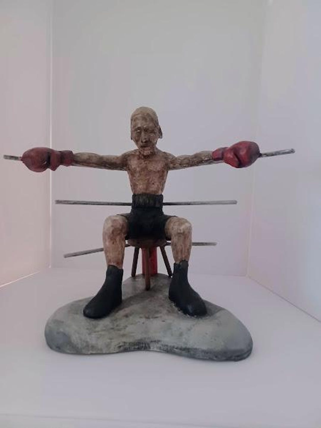 Hand Carved and Painted Boxer Carved Fighter Wooden Boxer Statue Boxing ...