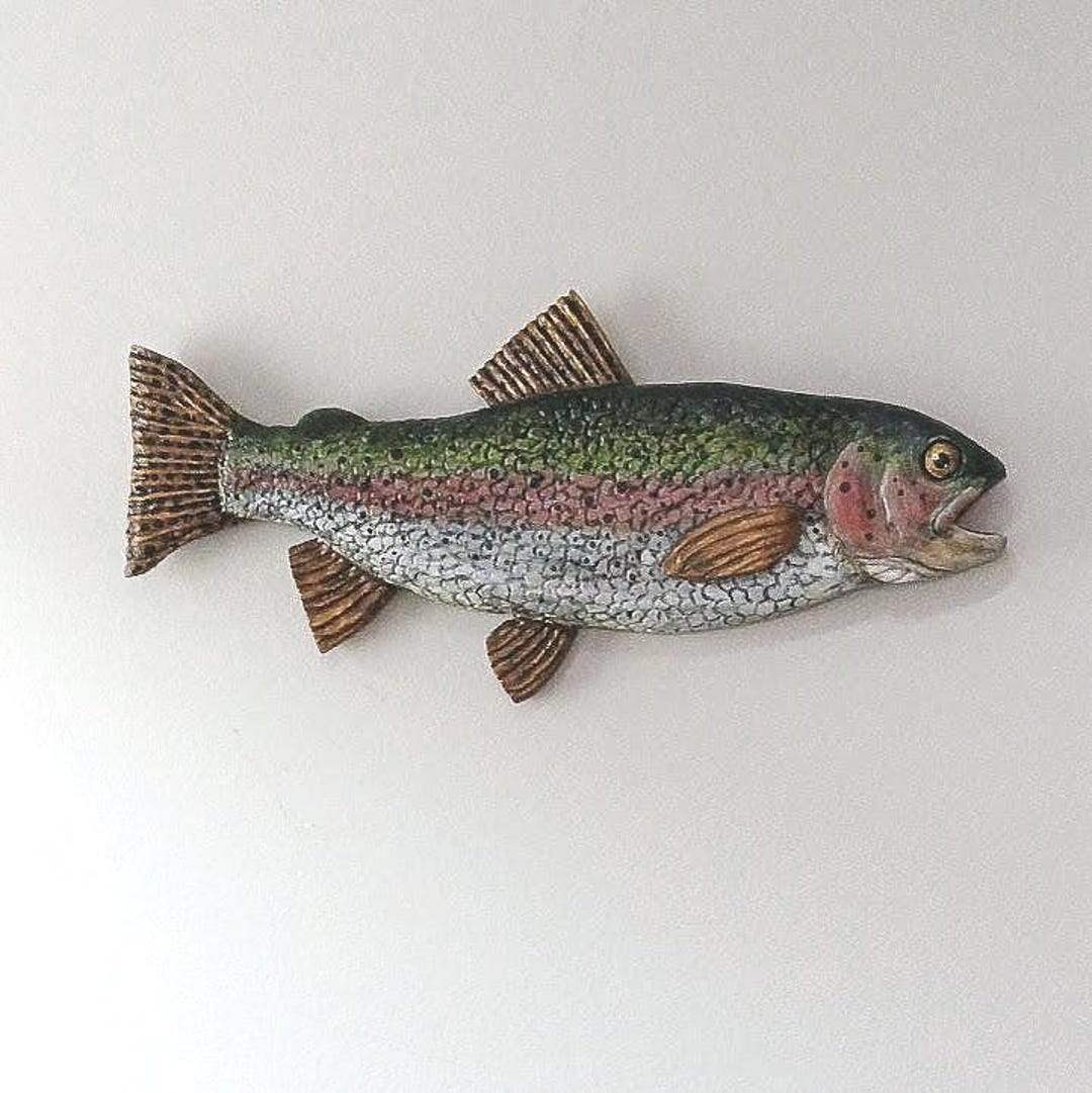 Hand Carved Wood Rainbow Trout Fisherman Gift Hand Painted Rainbow ...