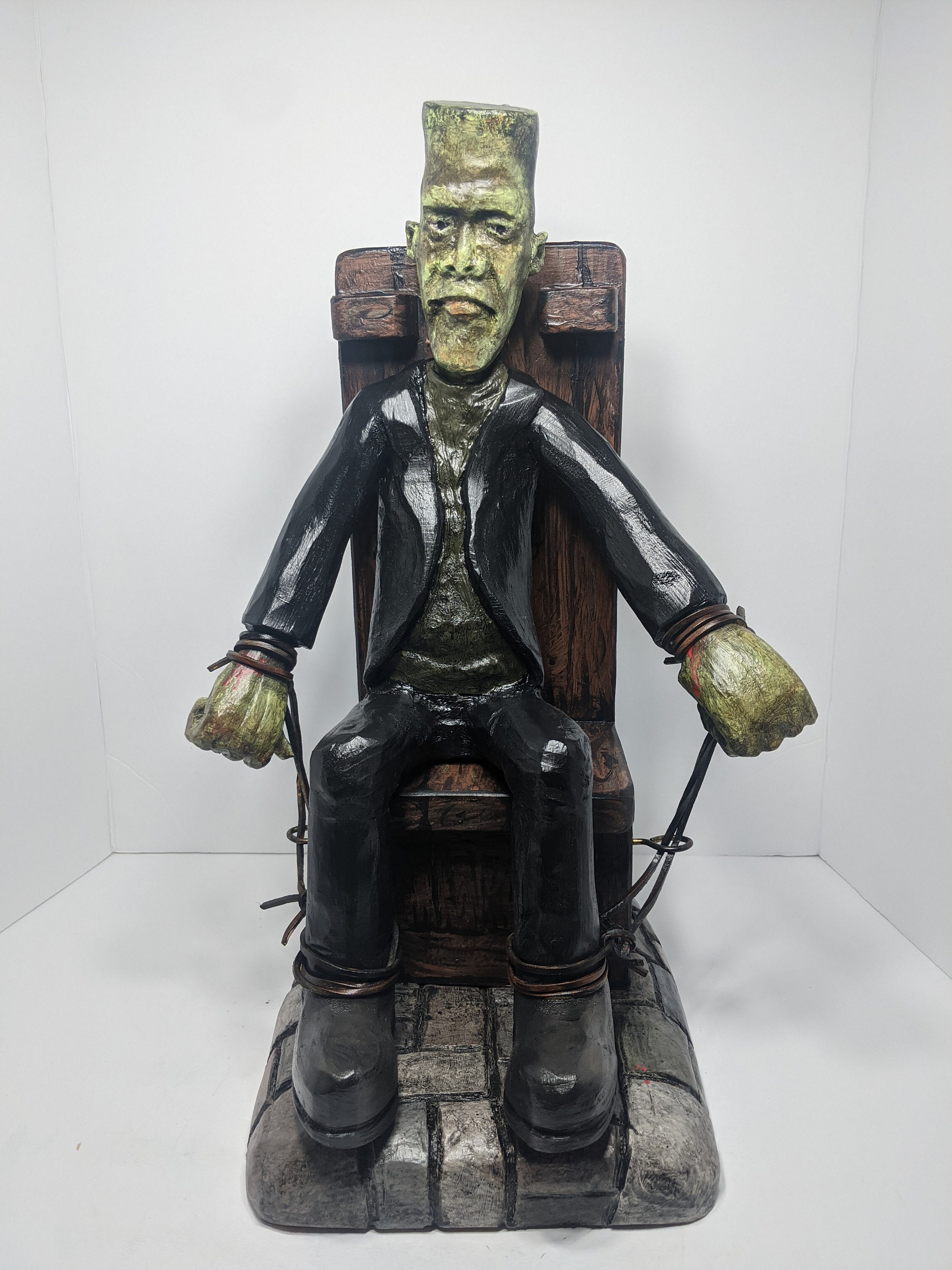 Frankenstein in Electric Chair Wood Carving Frankenstein Sculpture ...
