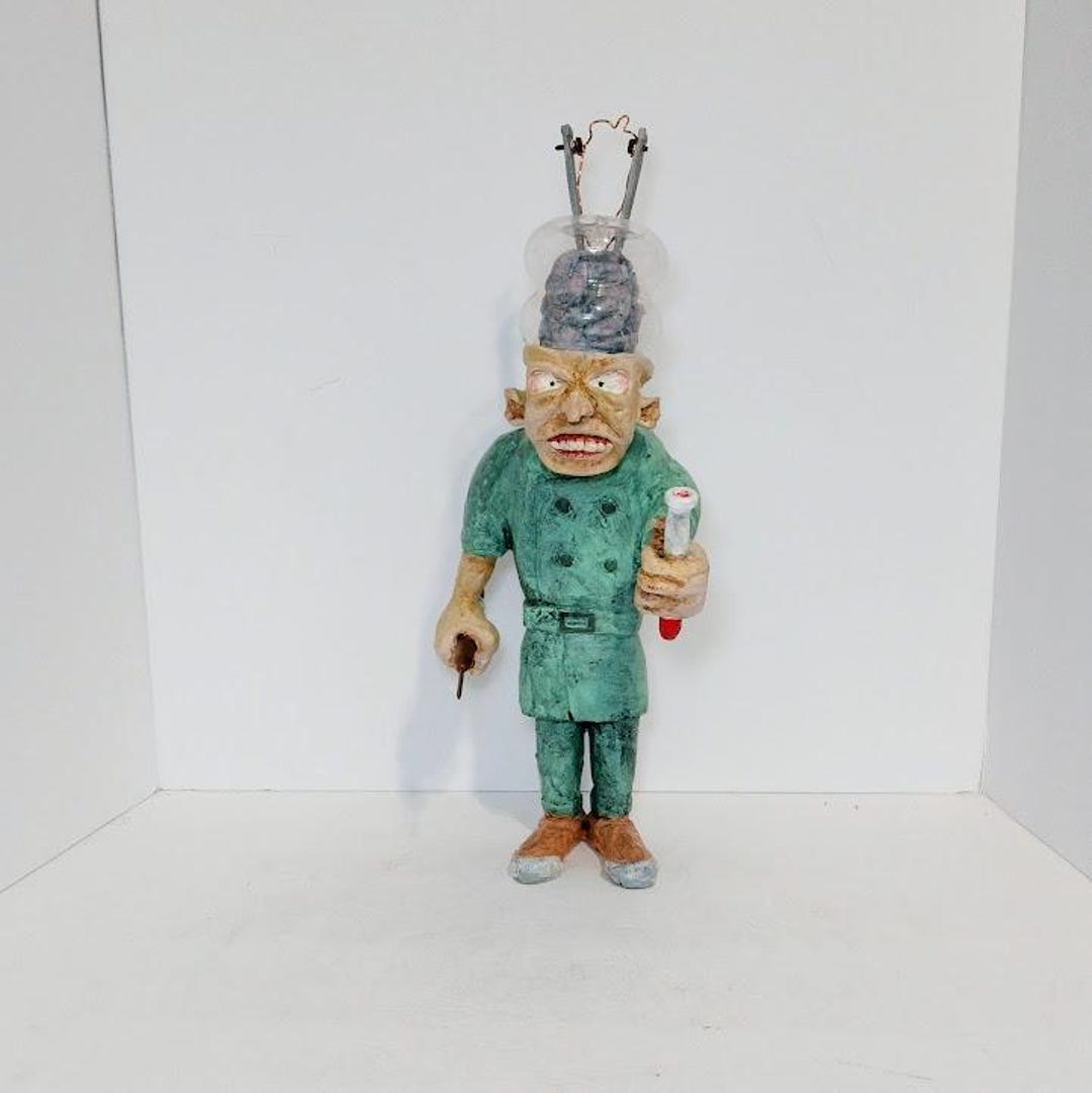 Hand Carved Mad Scientist Statue: Creepy Halloween Decor - Etsy