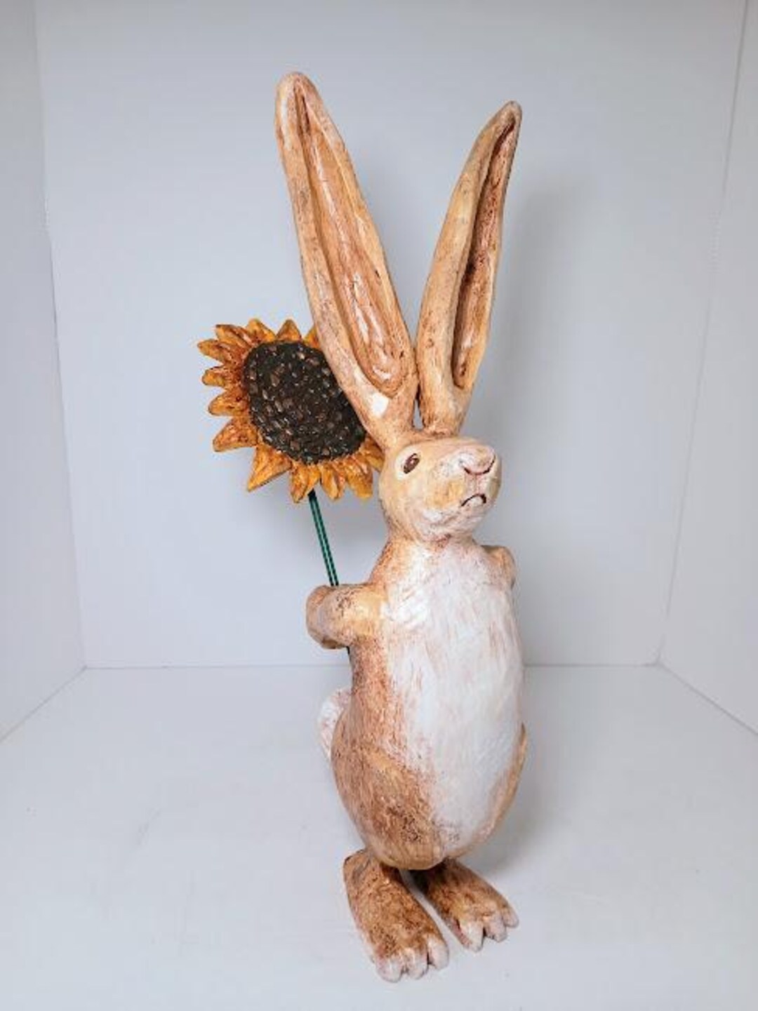 Hand Carved Bunny Holding Flower Hand Carved Rabbit Easter Bunny ...