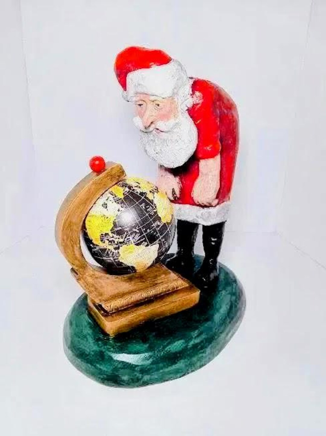 Hand Carved Santa Santa Claus Planning Route Unique Santa Claus Hand ...