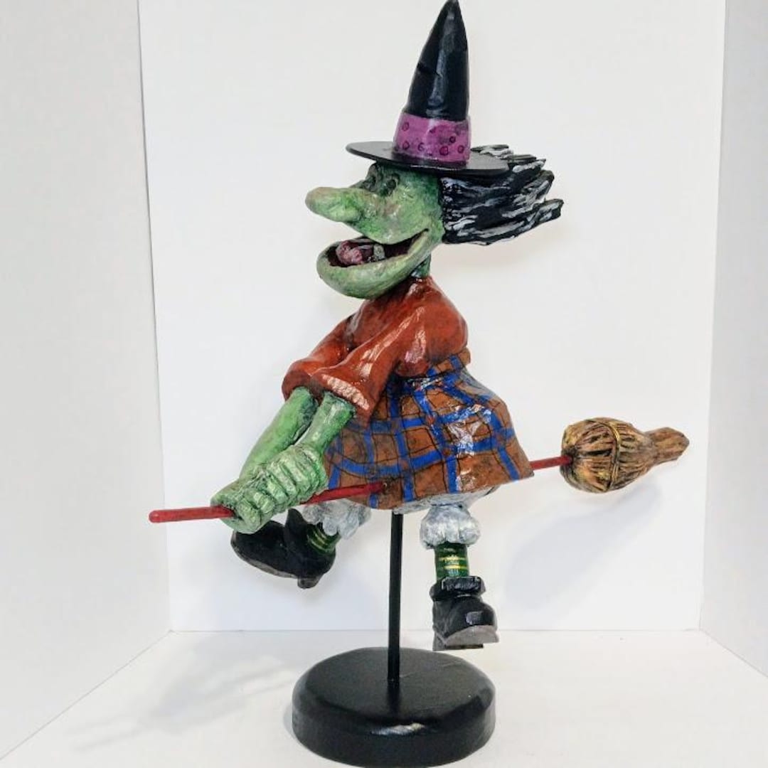 Hand Carved Wood Witch Sculpture: Whimsical Halloween Decor - Etsy