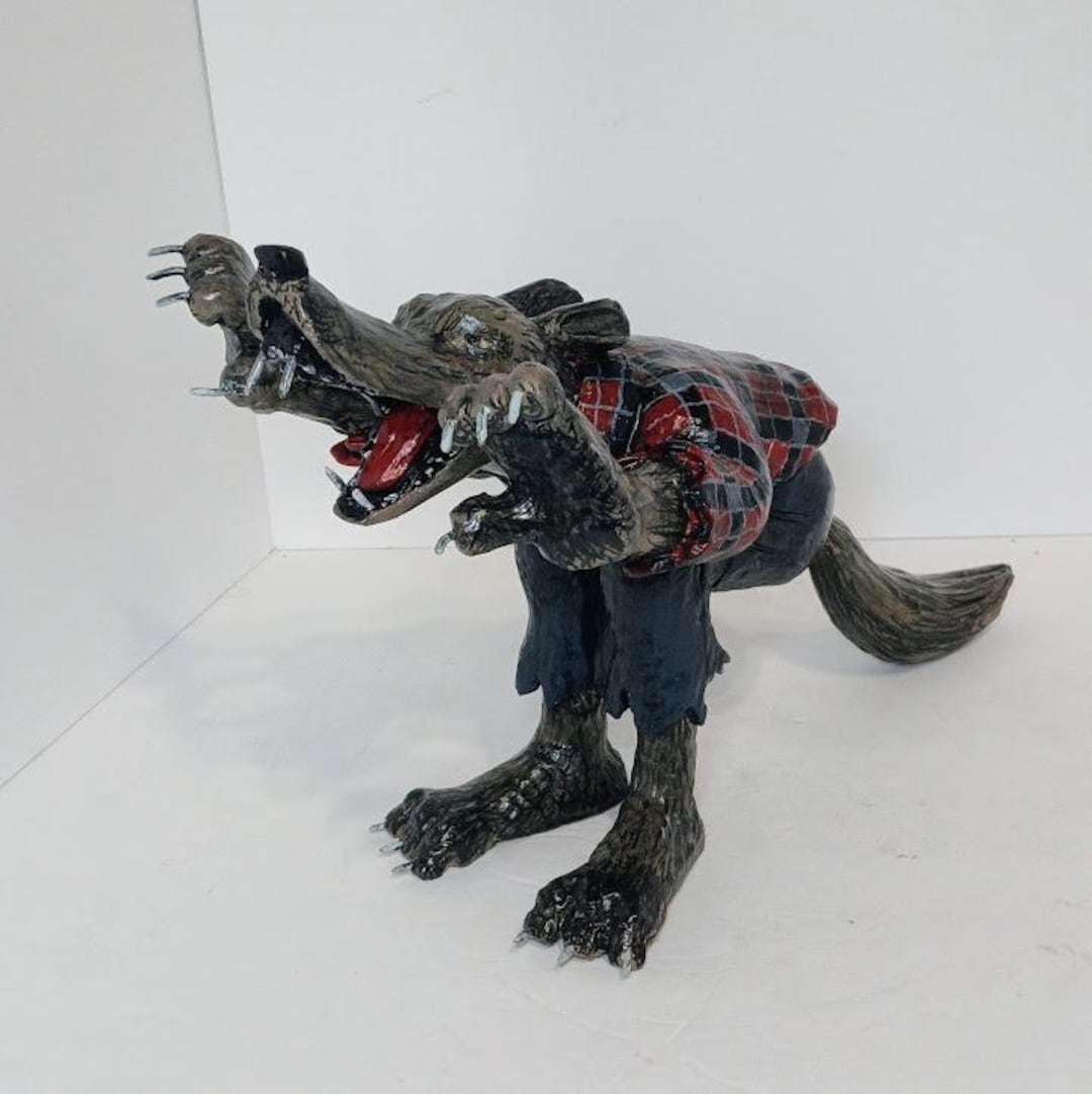 Hand-carved Werewolf Statue: Hand-painted Reclaimed Wood Halloween ...