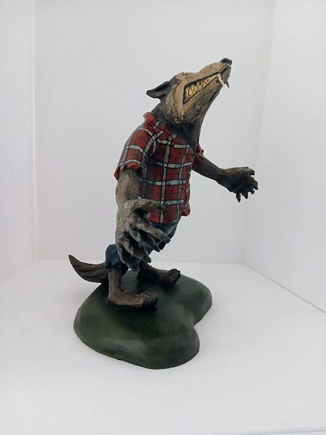 Hand Carved Werewolf Halloween Decor Werewolf Figurine Hand Painted ...