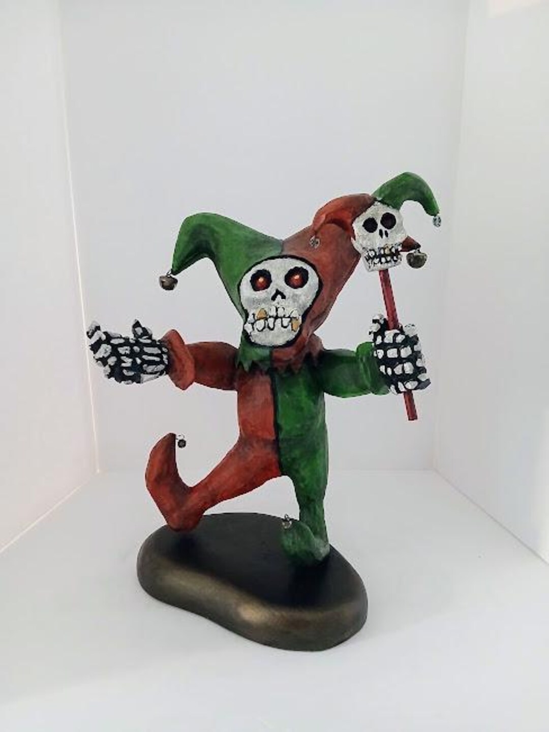 Hand Carved Skeleton Jester Halloween Statue One of a Kind Skeleton ...