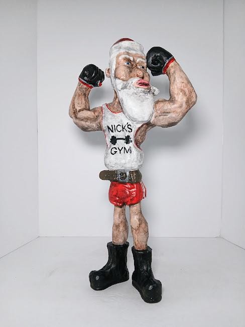 Hand Carved Santa Figure Weightlifter Santa Claus Bodybuilder Santa ...