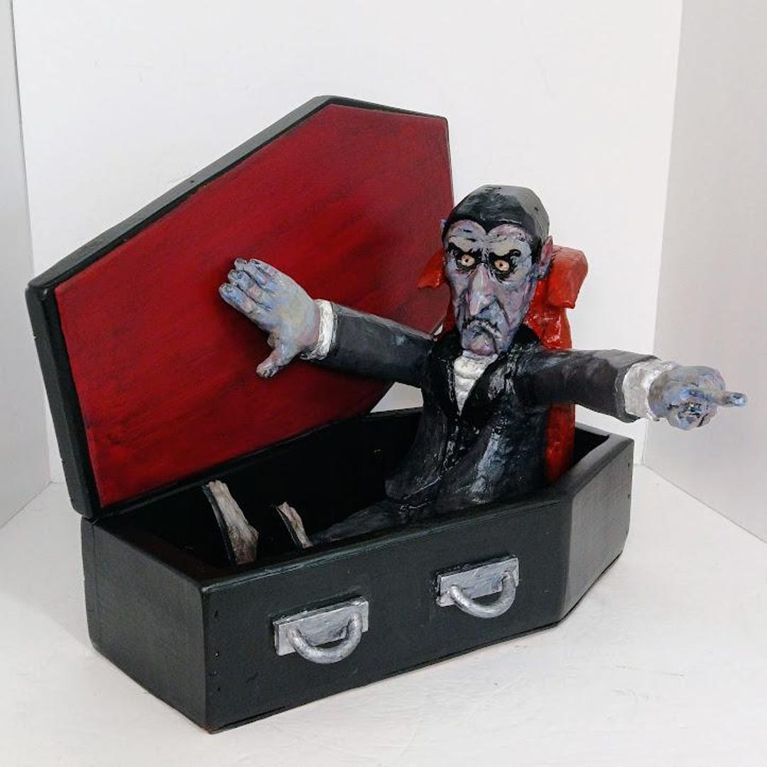 Hand Carved Vampire in Coffin Sculpture: Gothic Halloween Decor - Etsy