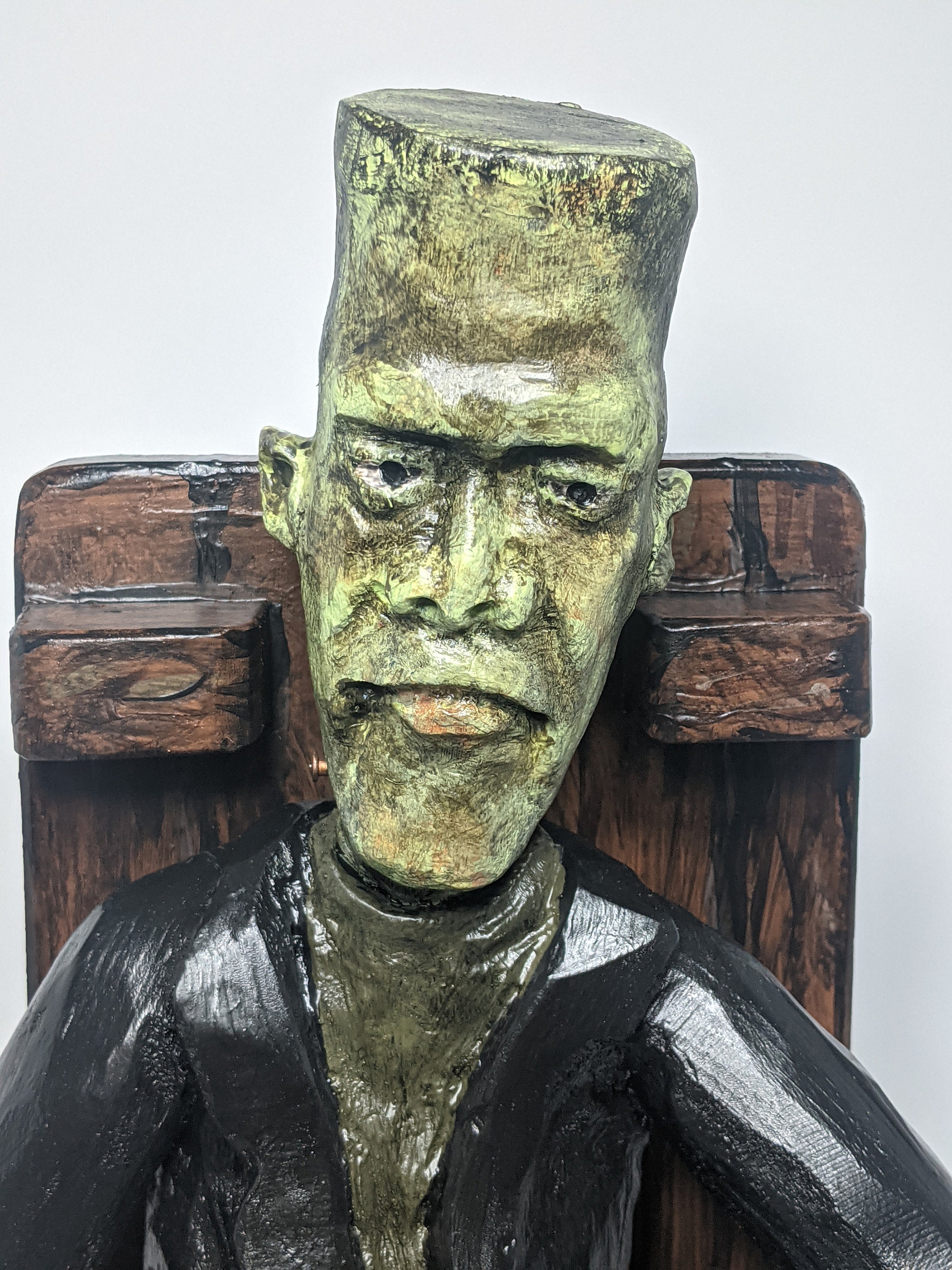 Frankenstein in Electric Chair Wood Carving Frankenstein Sculpture ...