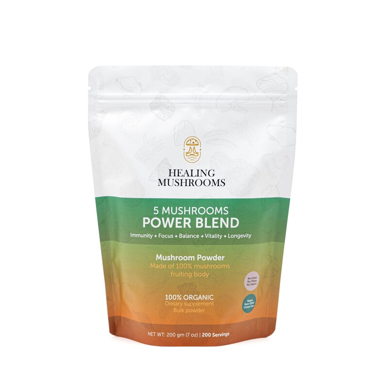 Healing Mushrooms 5 Mushrooms Power Bland, Organic Powder With Lions ...