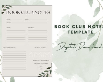 Book Club Notes Template | PRINTABLE | Book Review | Book Log | Book ...