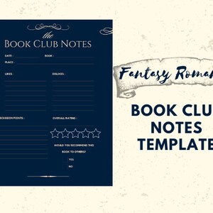 Book Club Notes Template Book Review PRINTABLE Fantasy Romance Template ...