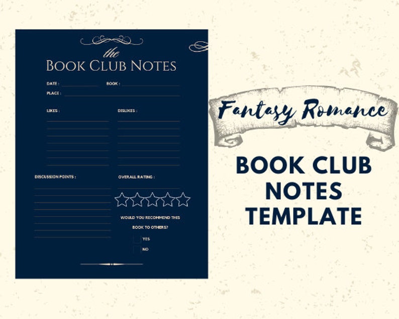 Book Club Notes Template Book Review PRINTABLE Fantasy Romance Template ...