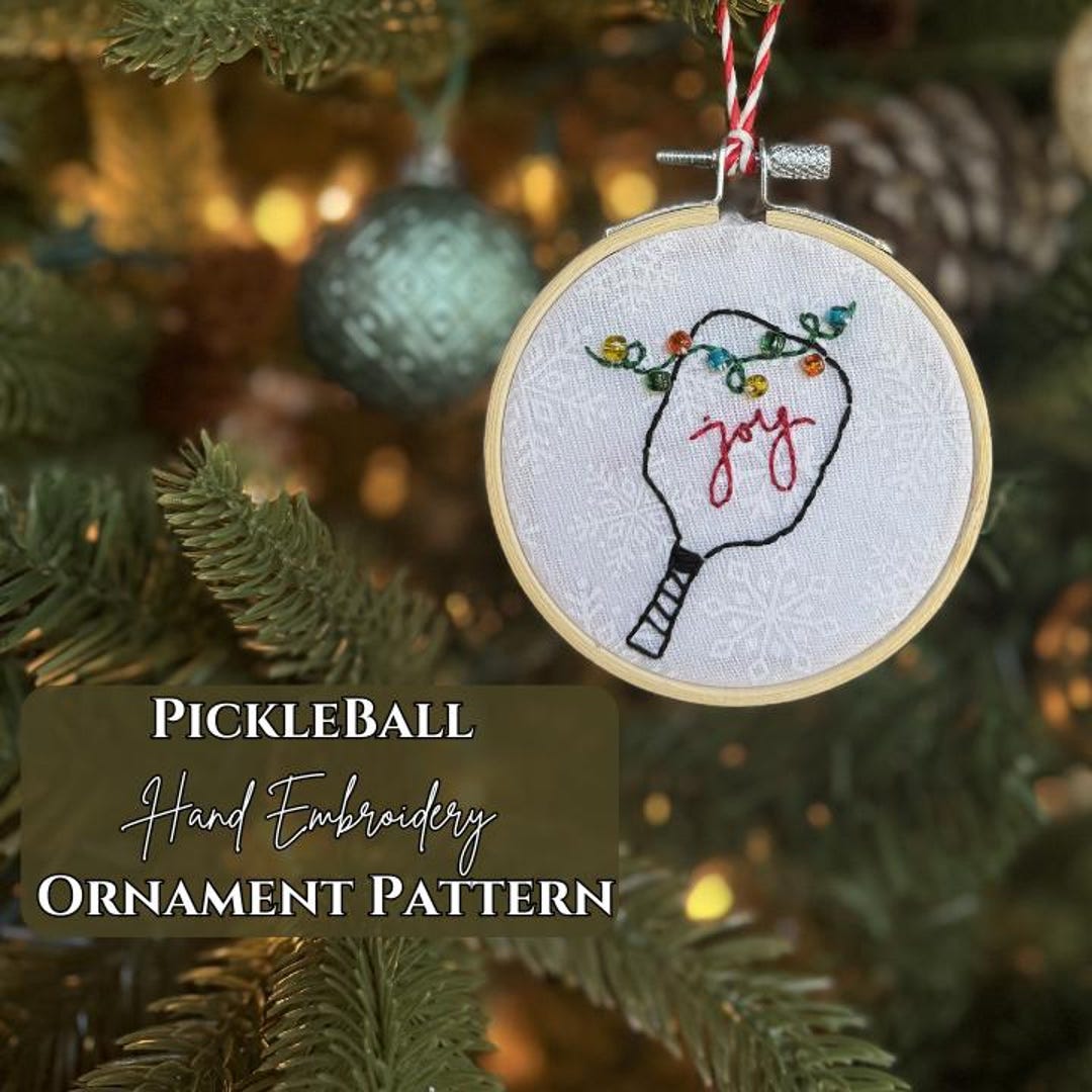 Pickleball Hand Embroidery Ornament Template | DIY Christmas Pickleball ...