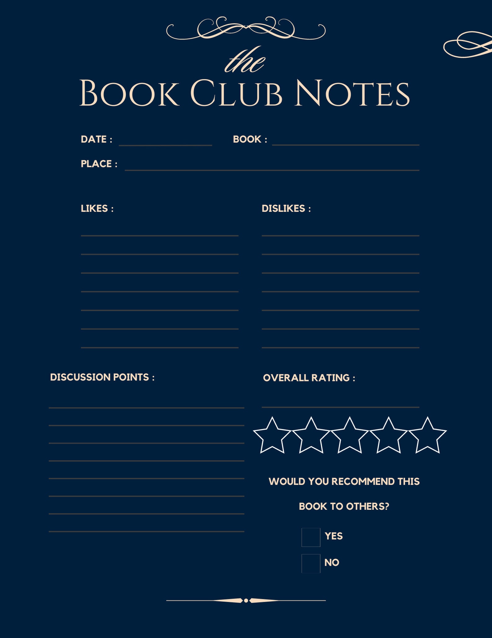 Book Club Notes Template Book Review PRINTABLE Fantasy Romance Template ...
