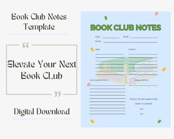 Book Club Notes Template | PRINTABLE | Book Review | Book Log | Book ...