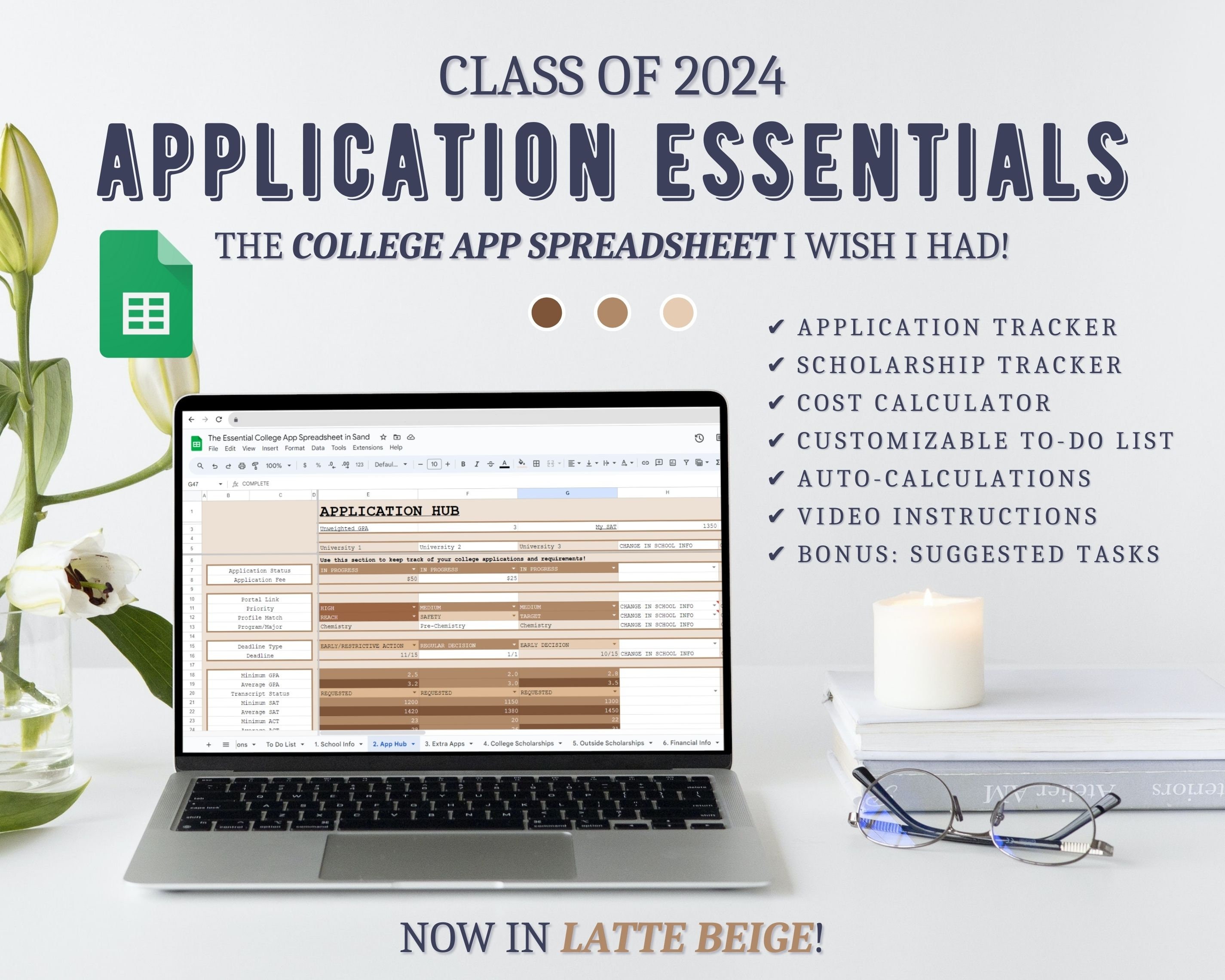 The Essential College Application Spreadsheet (latte Beige ...