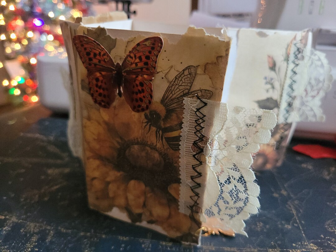 Bee Zine Coffee Dyed Ephermera Junk Journal, Sunflower Sewn Zine - Etsy