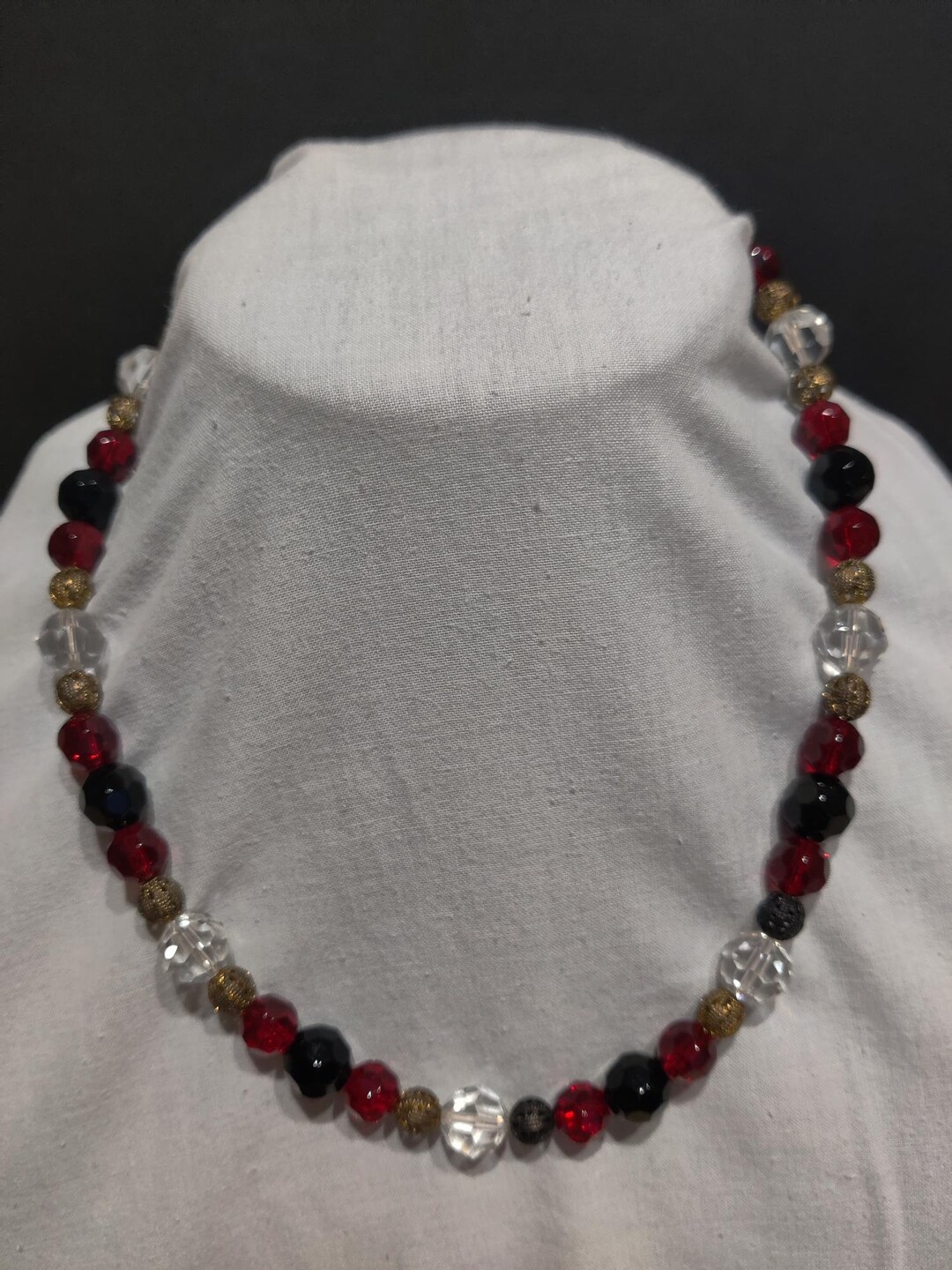 Black Red Clear Crystal Beaded Team Necklace 3 - Etsy