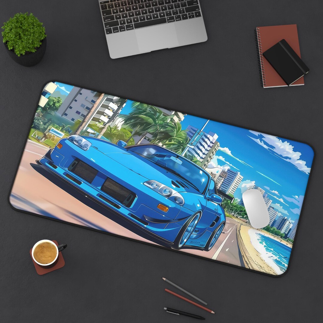 Blue JDM Anime Car Mouse Pad Beach Cityscape Desk Mat for Office ...