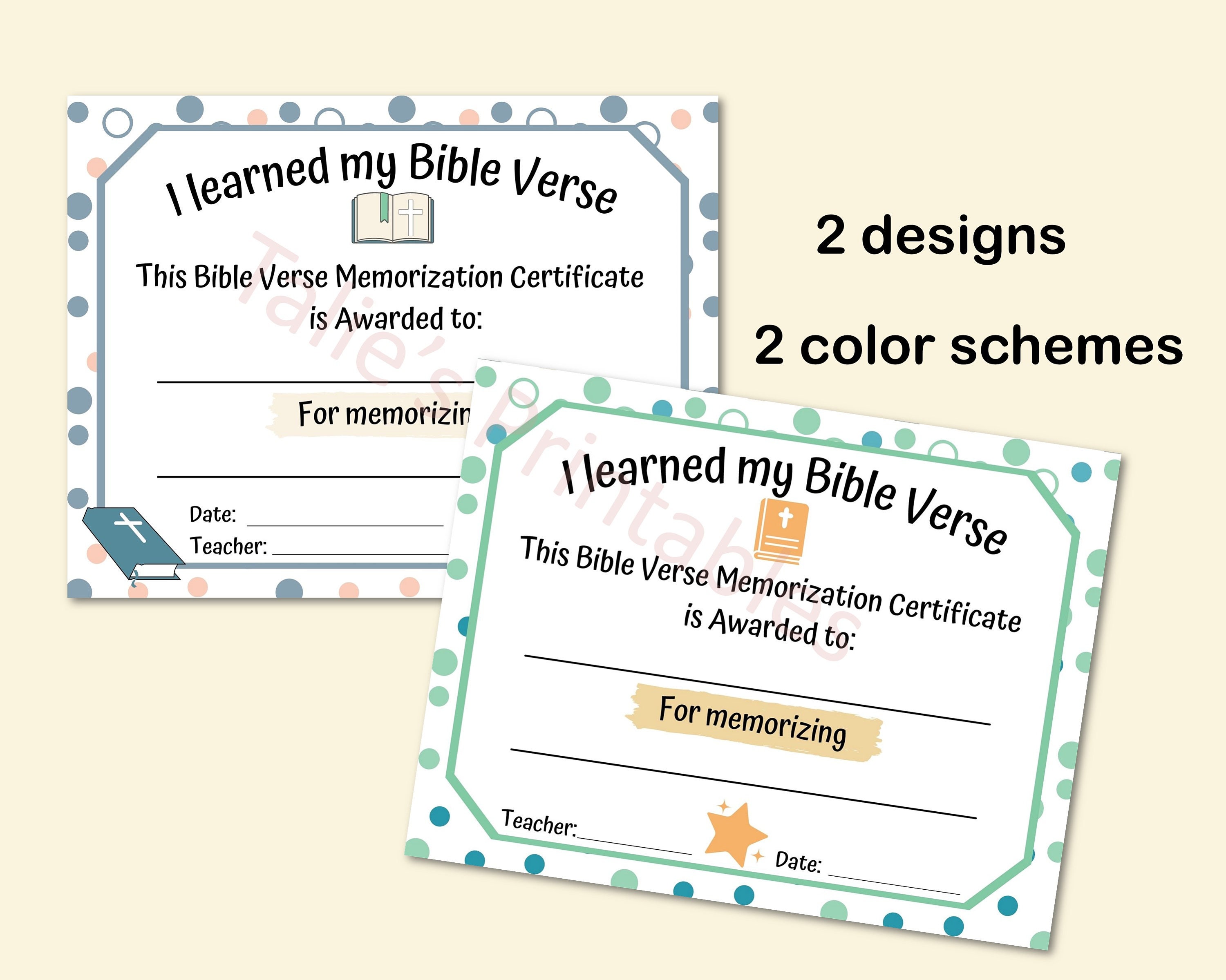 Bible Verse Memorization Certificate, Memorization Award for Bible ...