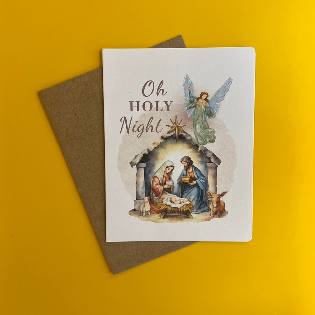 Christmas Nativity Scene Greeting Card, Christmas Note Card, Oh Holy ...