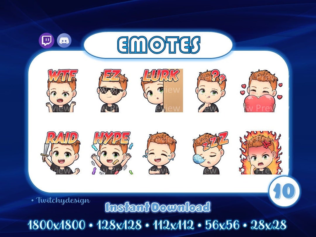 Chibi Male Twitch Emotes Ginger Hair Green Eyes Fair - Etsy