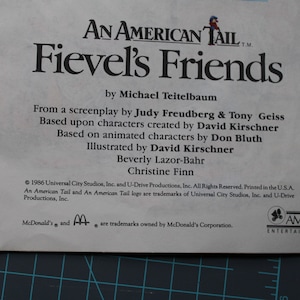 An American Tail Fievel's Friends Vintage 1986 Mcdonald's Paperback ...