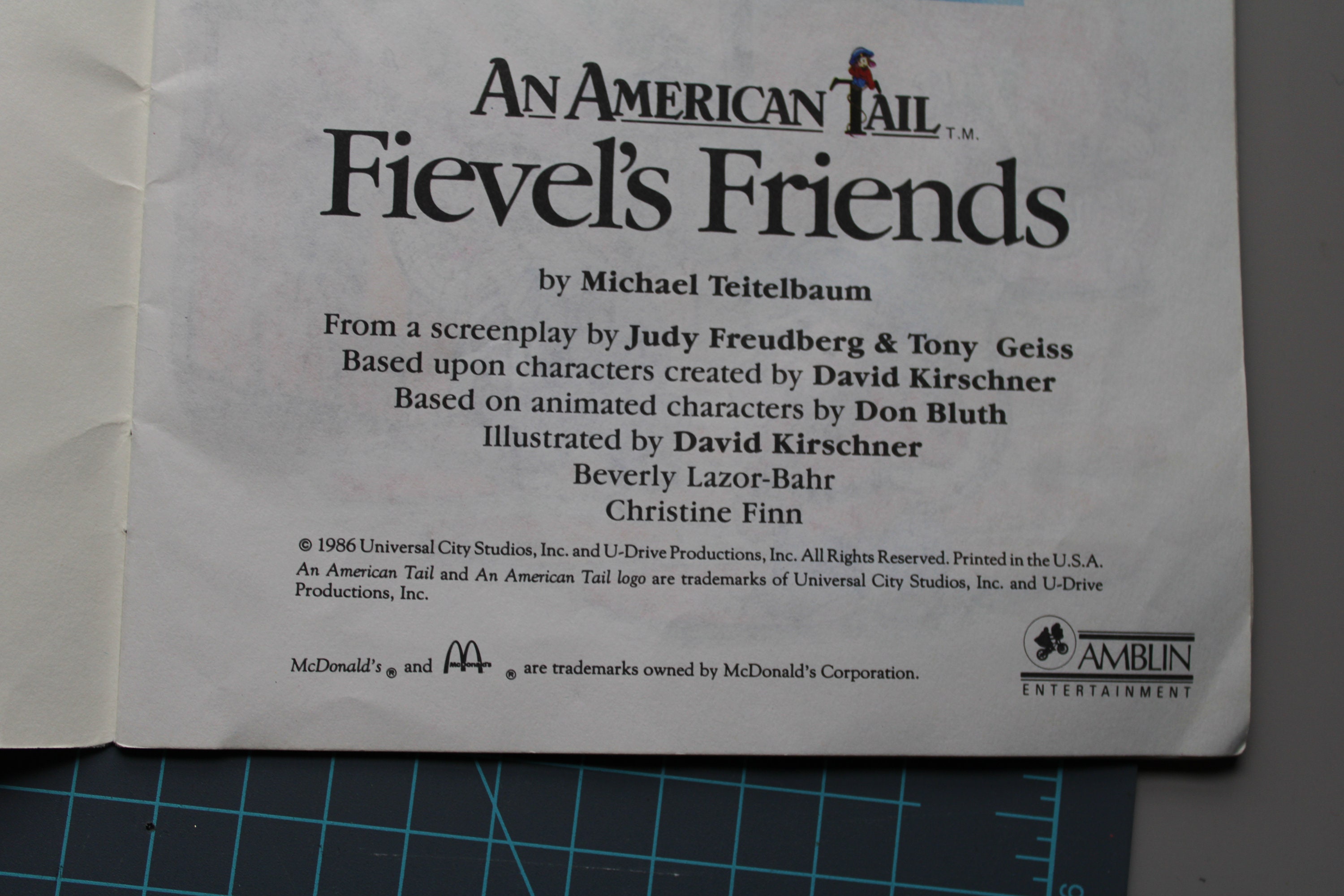 An American Tail Fievel's Friends Vintage 1986 Mcdonald's Paperback ...