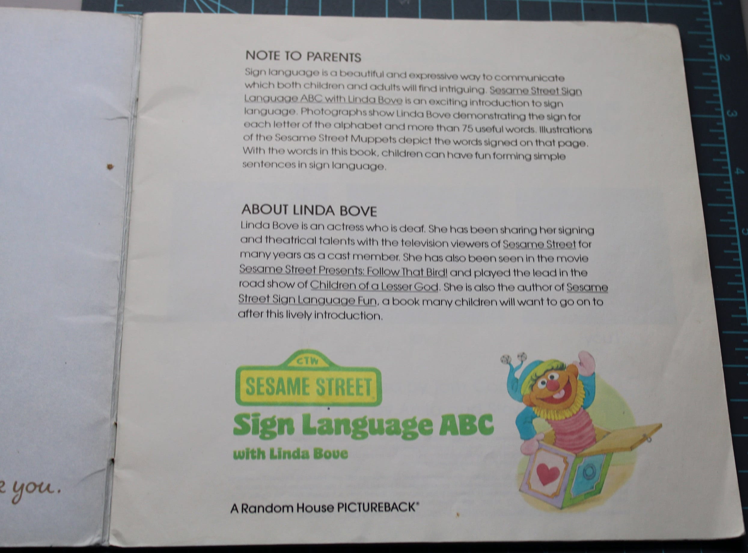Sesame Street Sign Language ABC With Linda Bove Softcover 1985 - Etsy