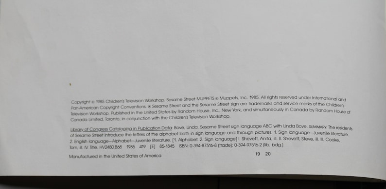 Sesame Street Sign Language ABC With Linda Bove Softcover 1985 - Etsy