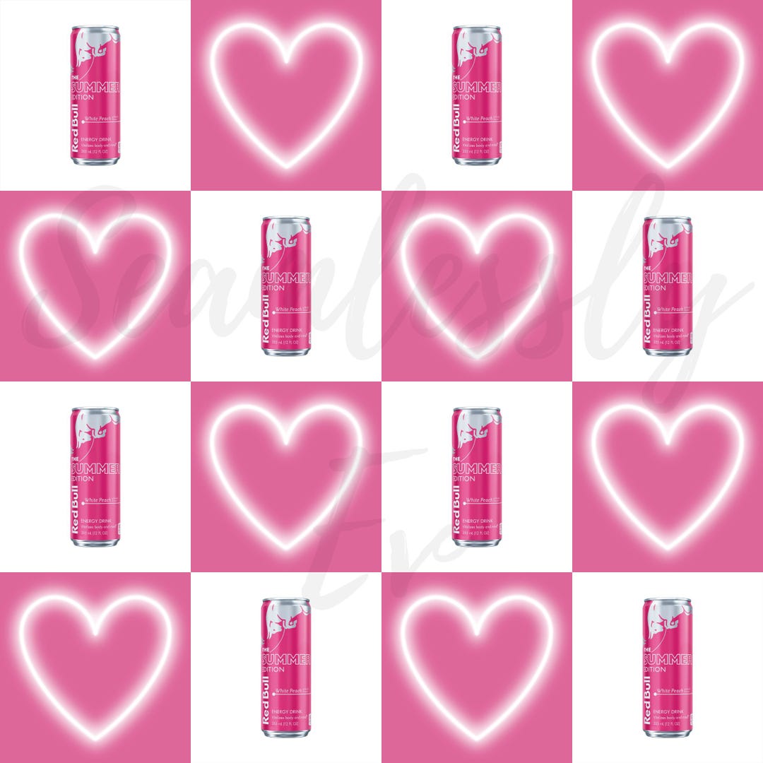Red Bull Seamless Pattern, Redbull White Peach, Redbull White Peach ...
