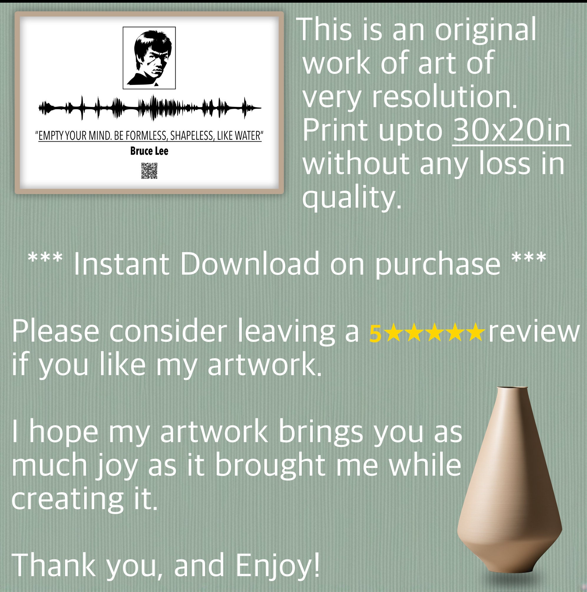 Bruce Lee Famous Speech Spotify Plaque Soundwave Art QR Code Printable ...