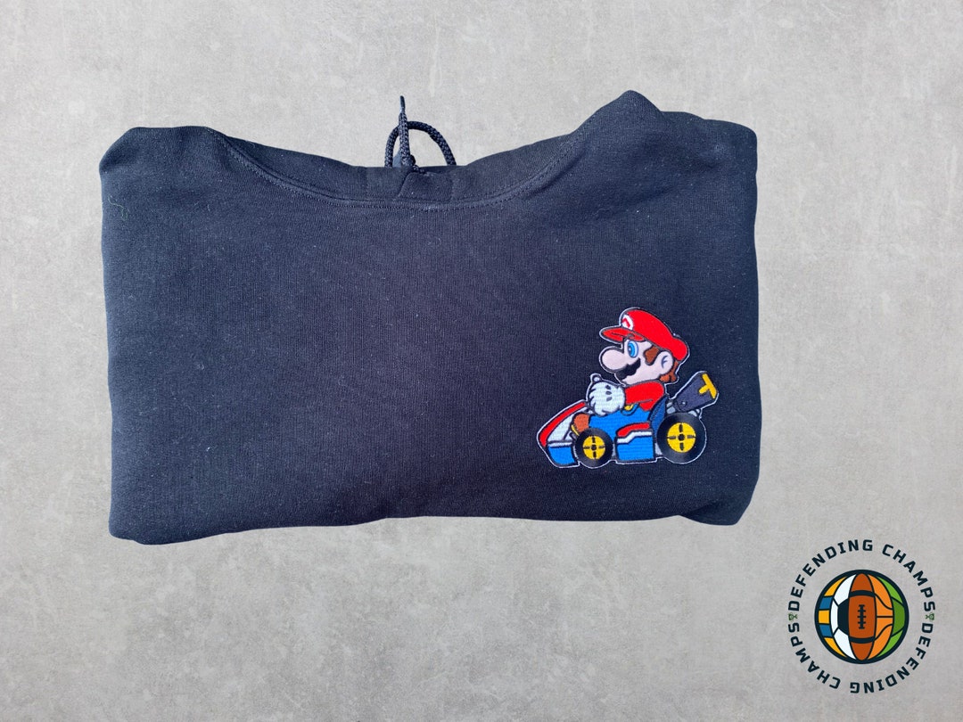 Mario and Toad Embroidered Hoodie- Black, Handmade - Etsy