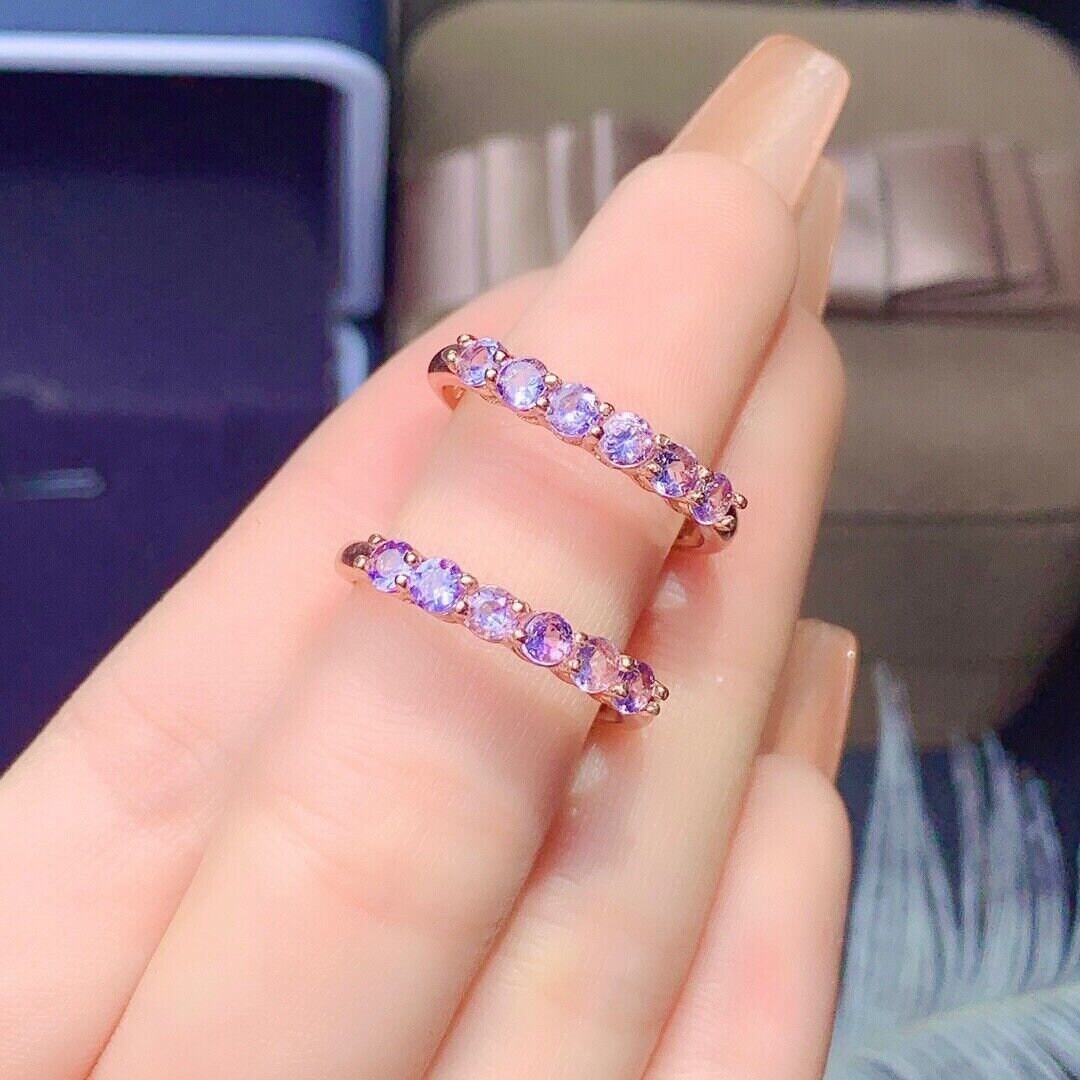 3x3mm Natural Purple Tanzanite Band Ring, Platinum Plated Purple ...