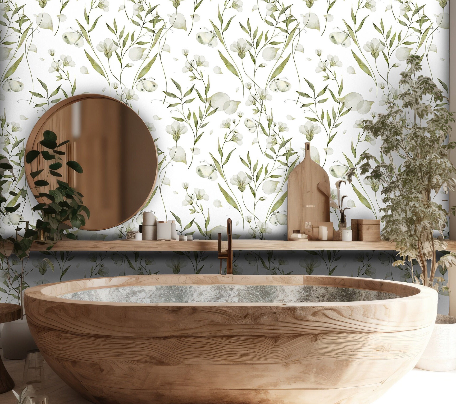 Watercolor Green Leaves Wallpaper Minimalist Floral Wallpaper Etsy